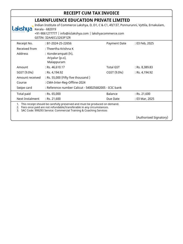 Fees Receipt 10009913 | PDF