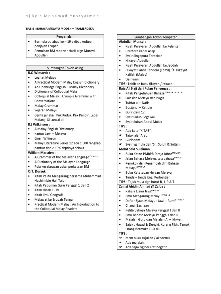 Bab 4 Bahasa Melayu Moden Pramerdeka | PDF