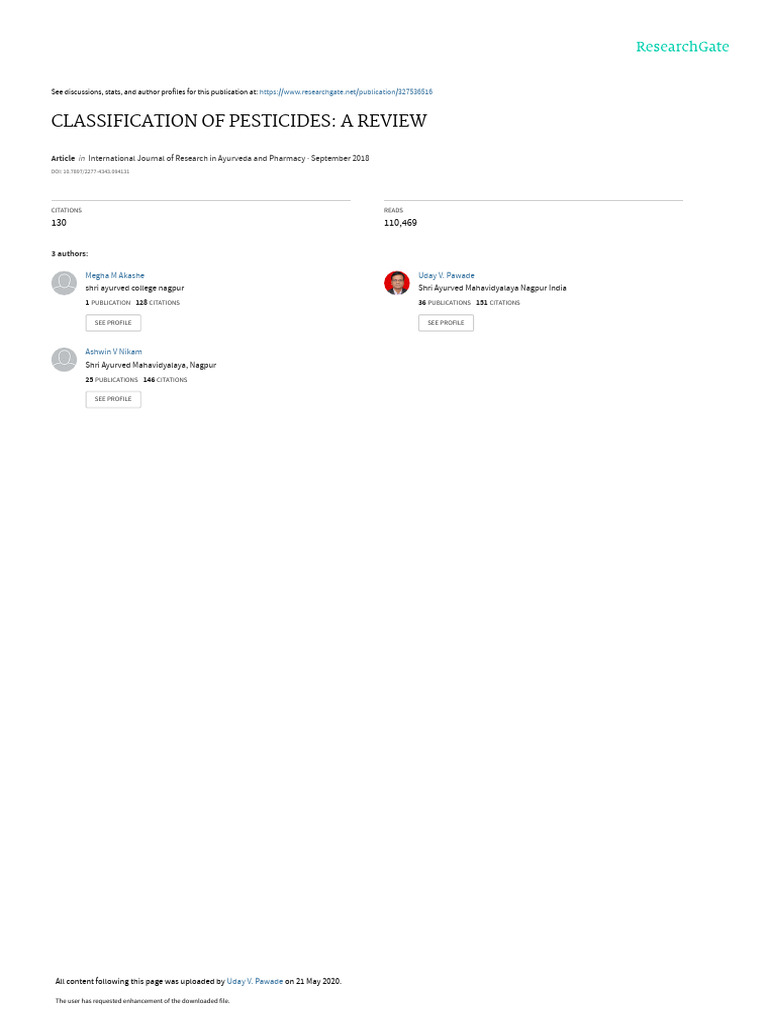 Classification of Pesticides A Review | PDF | Toxicity | Pesticide