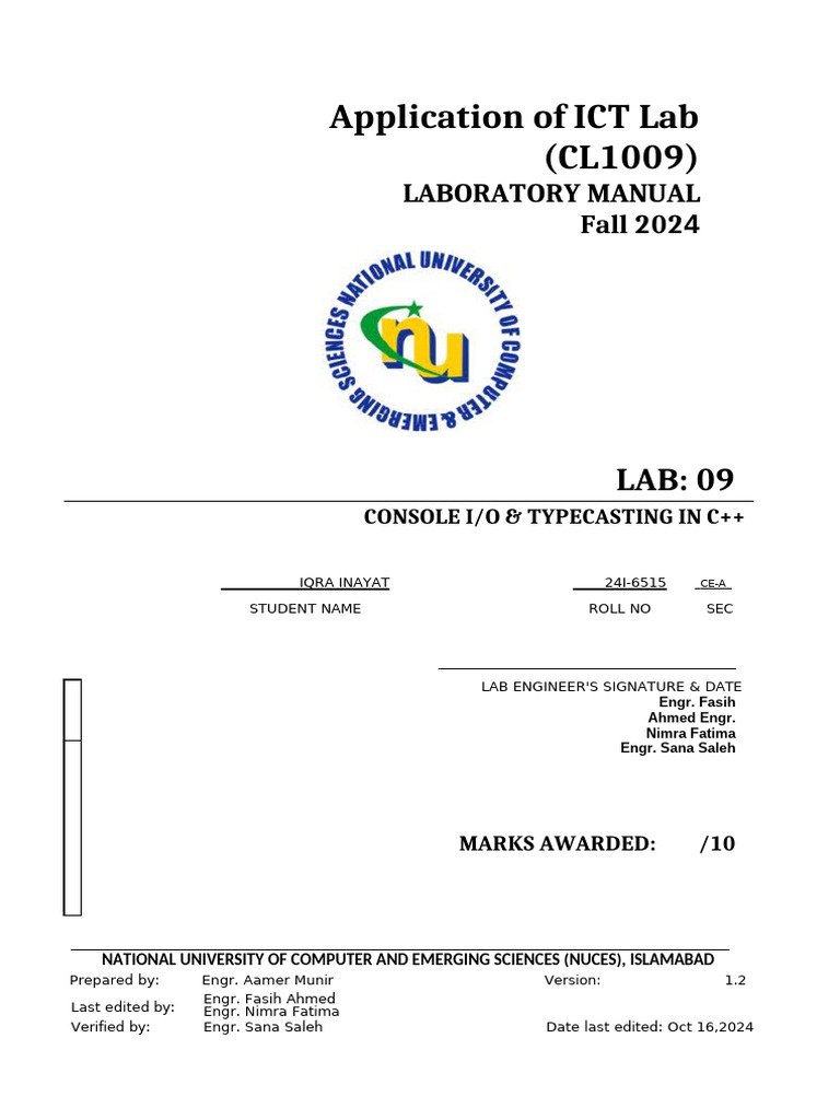 C++ Console I/O & Typecasting Lab Guide | PDF | Integer (Computer ...