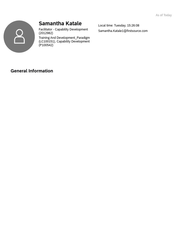 SuccessFactors - People Profile For Samantha Katale | PDF