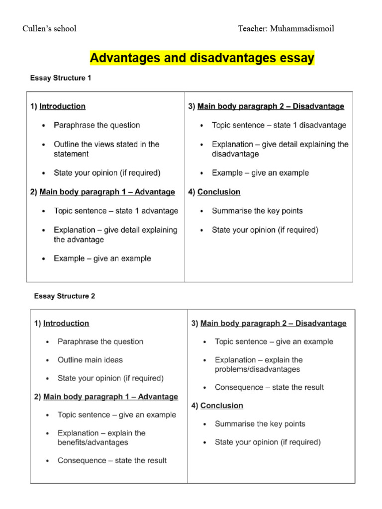 Advantages and Disadvantages Essay | PDF