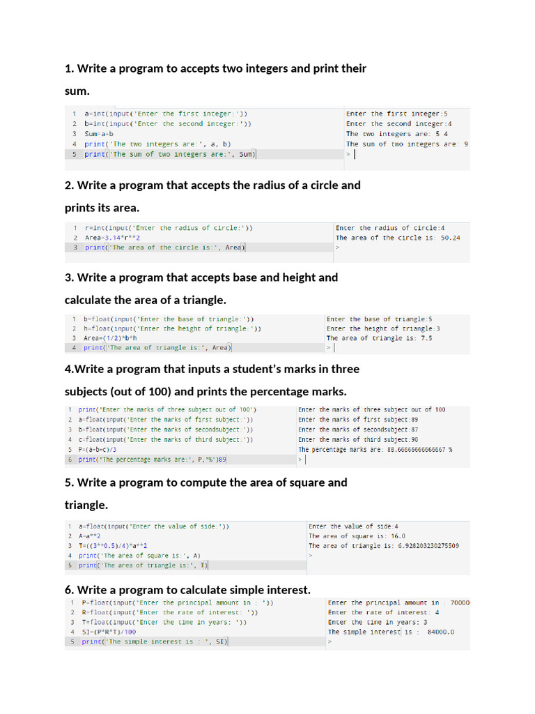 Cs Practicals For Finals | PDF | Area | Mathematical Concepts