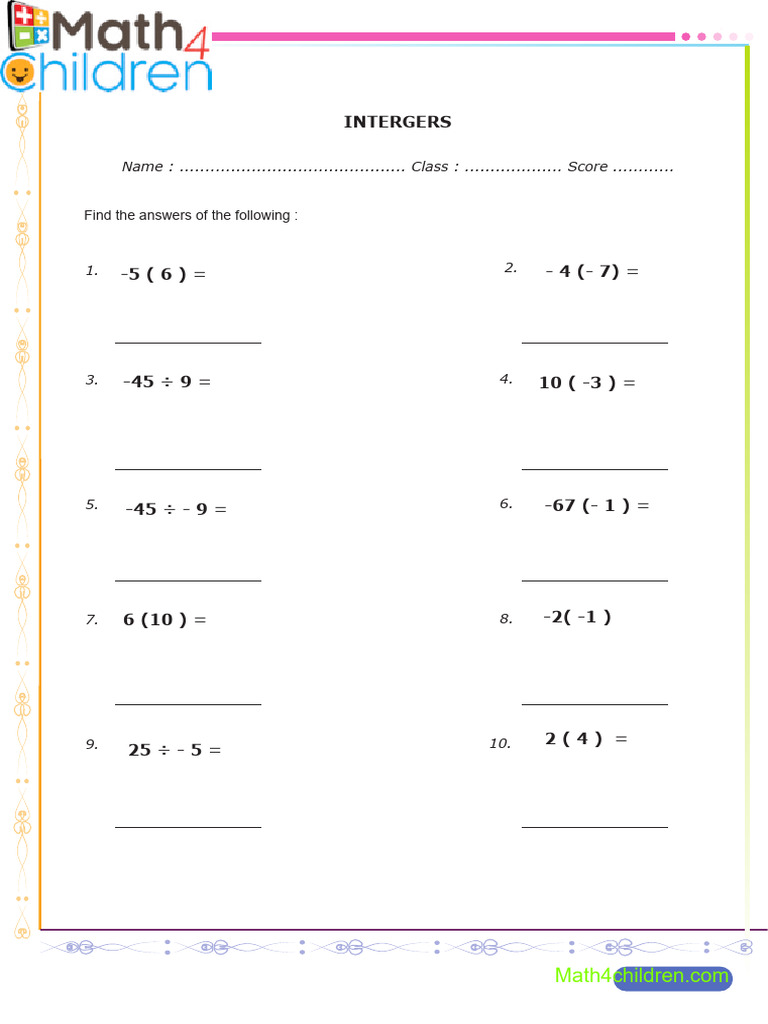 Add Divide Multiply Intergers 002 | PDF