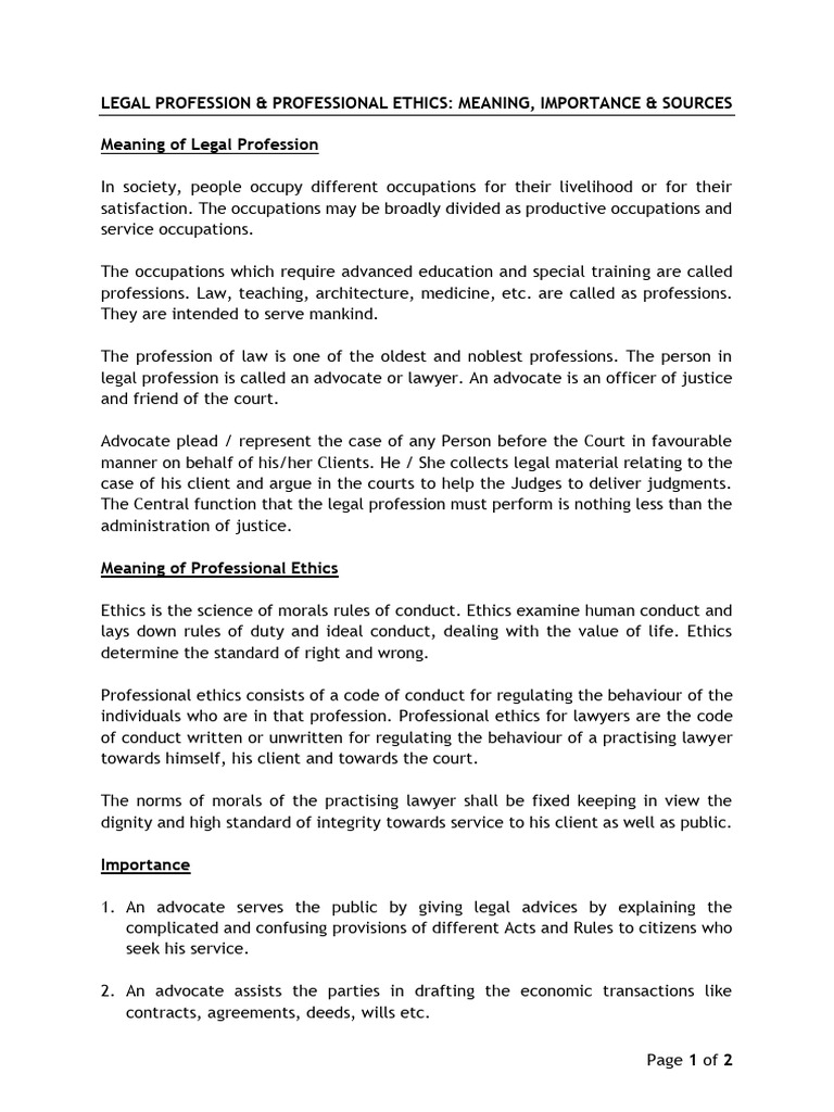Meaning, Importance and Sources of Legal Profession & PE | PDF | Lawyer ...
