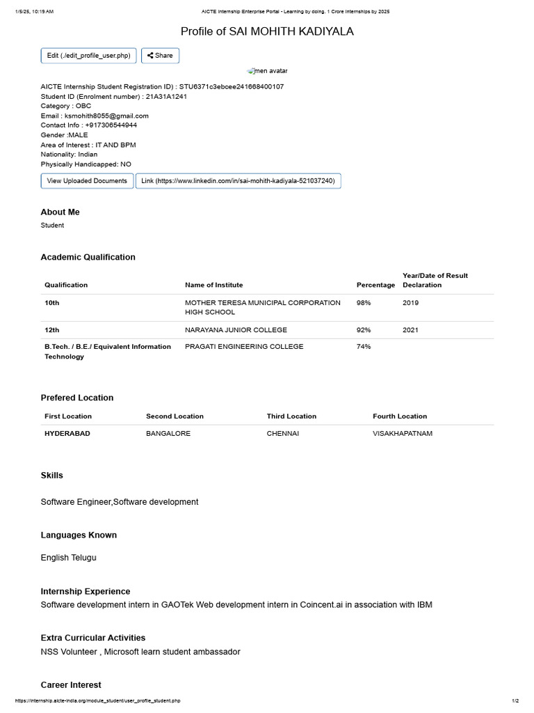 AICTE Internship Enterprise Portal - Learning by Doing. 1 Crore ...