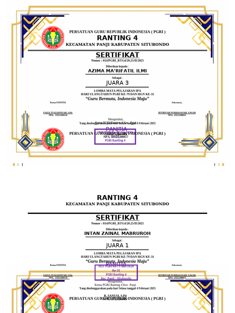 Sertifikat PGRI | PDF
