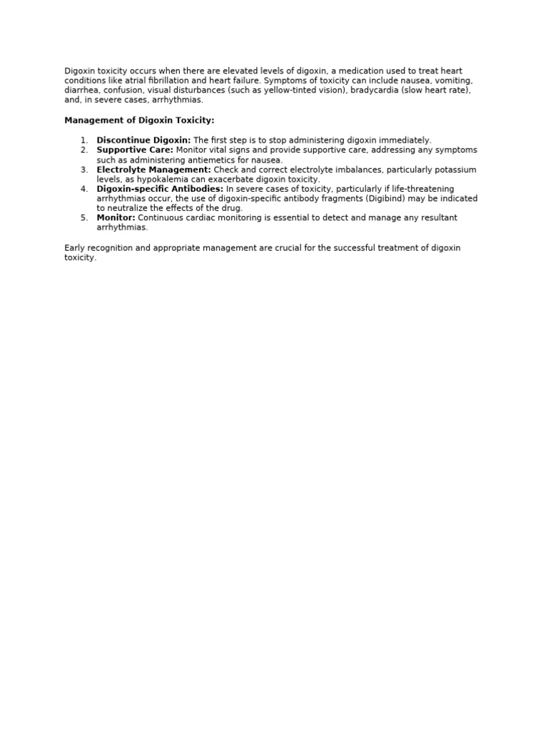Digoxin Toxicity: Symptoms and Management | PDF