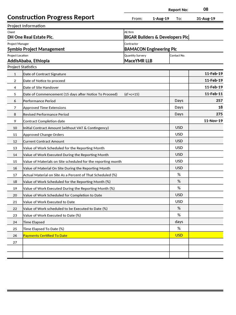 2.monthly Report AUGUST 2019.. | PDF | Basement | Building Engineering