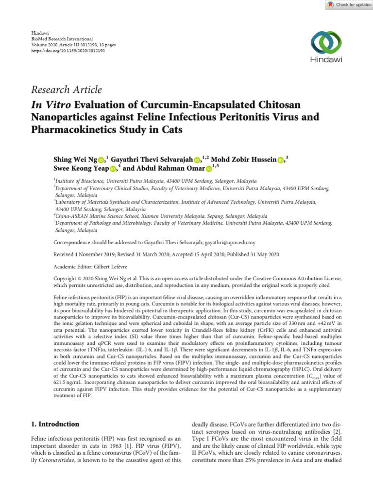 BioMed Research International - 2020 - Ng - In Vitro Evaluation of Curcumin‐Encapsulated ...