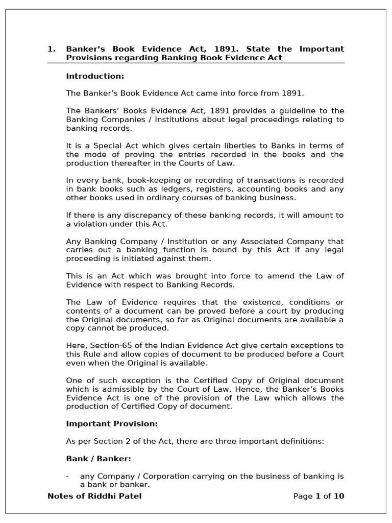 Key Provisions of Banker's Book Evidence Act | PDF | Bookkeeping | Banks