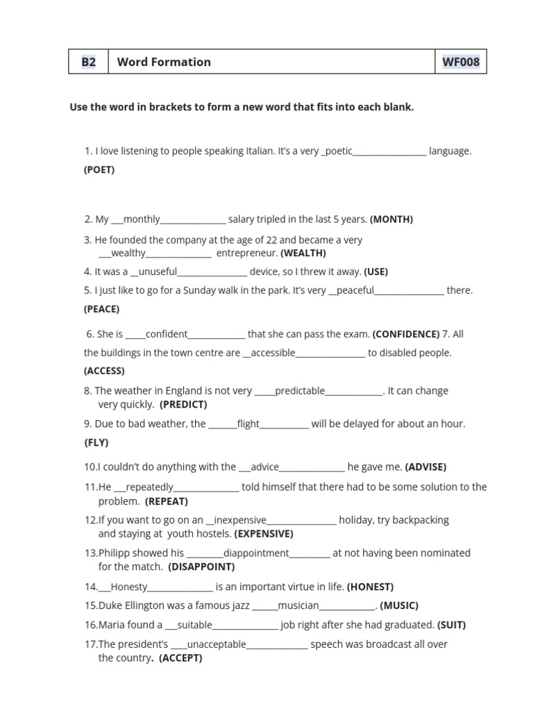 Word Formation Ex 6 Ans | PDF