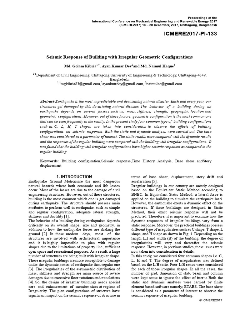 Seismic Response of Building With Irregular Geometric Configurations ...