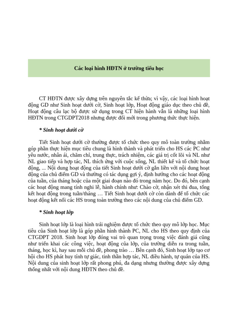 SV - 1. Các Lo I Hình HĐTN Và HT, PP To Chuc HDTN | PDF