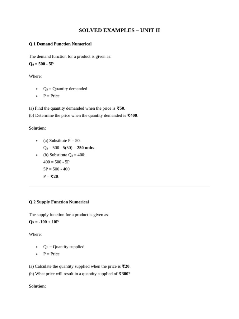 Unit II Numericals - Microeconomics | PDF | Economic Surplus | Supply And Demand