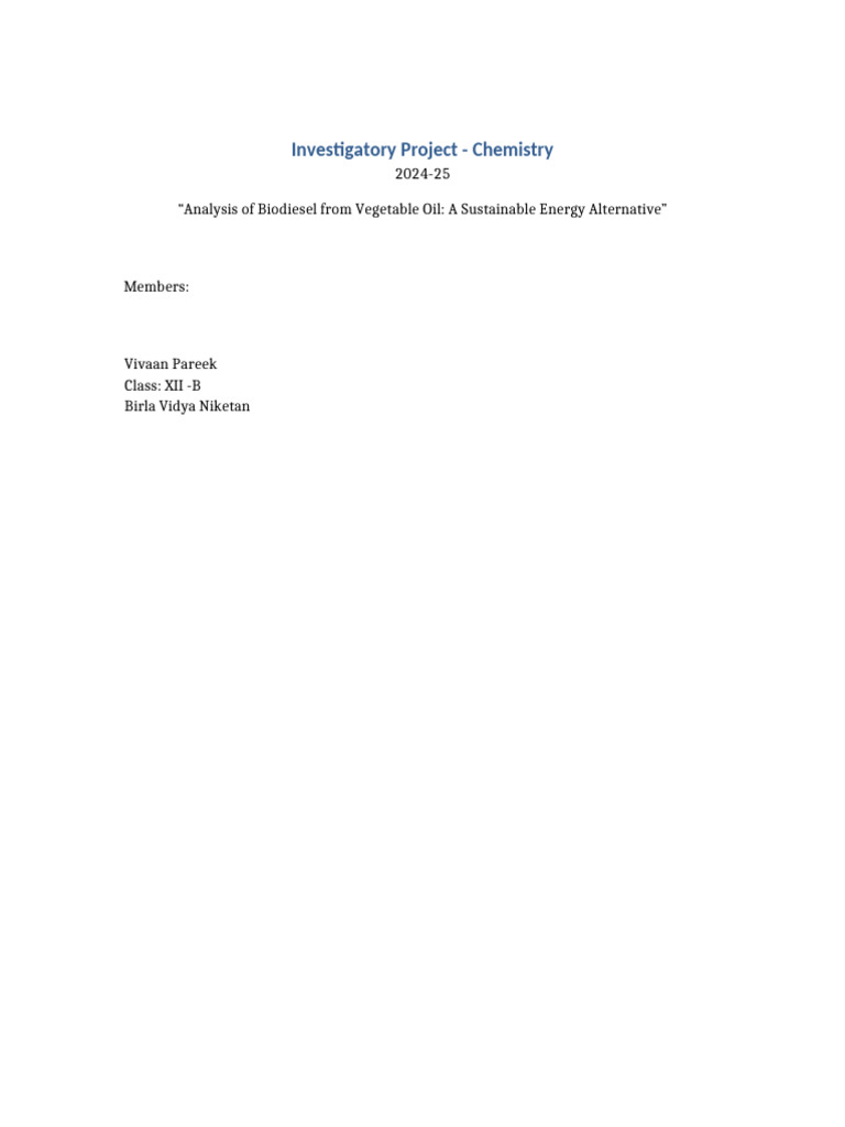 Biodiesel Project CBSE Format | PDF | Biodiesel | Methanol