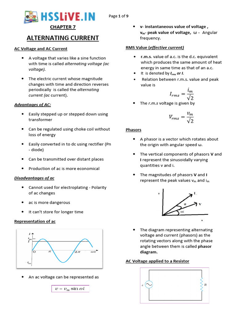 Hsslive XII Physics CH 7 Ac | PDF | Capacitor | Inductance