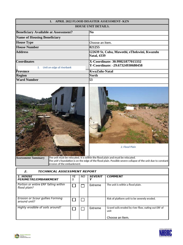 Technical Assessment Form (KZN Floods) - 53 - OID928 | PDF | Erosion ...