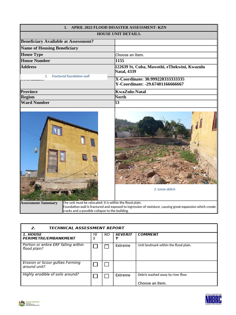 Technical Assessment Form (KZN Floods)_53_OID945 | PDF | Erosion ...