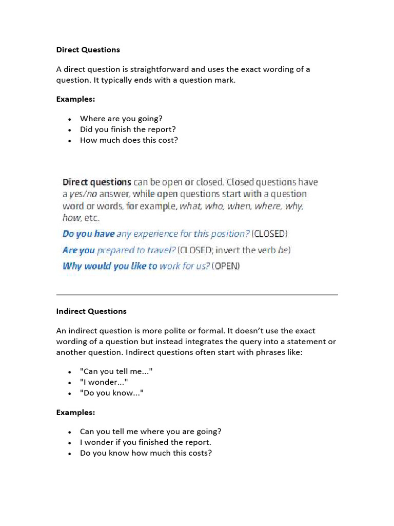 Direct and Indirect Questions | PDF