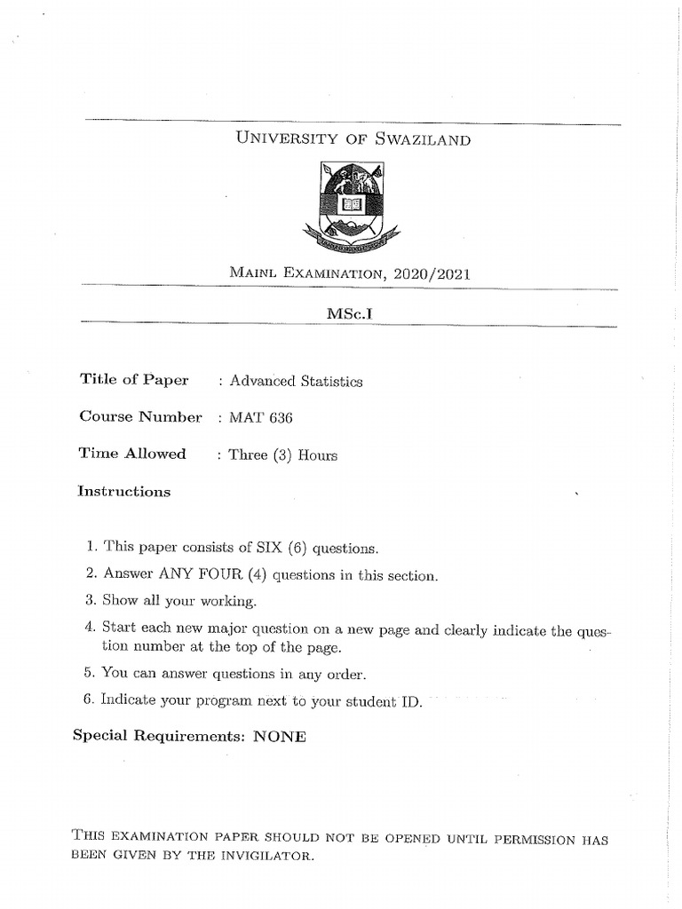 Final Exam Advanced Statistics | PDF
