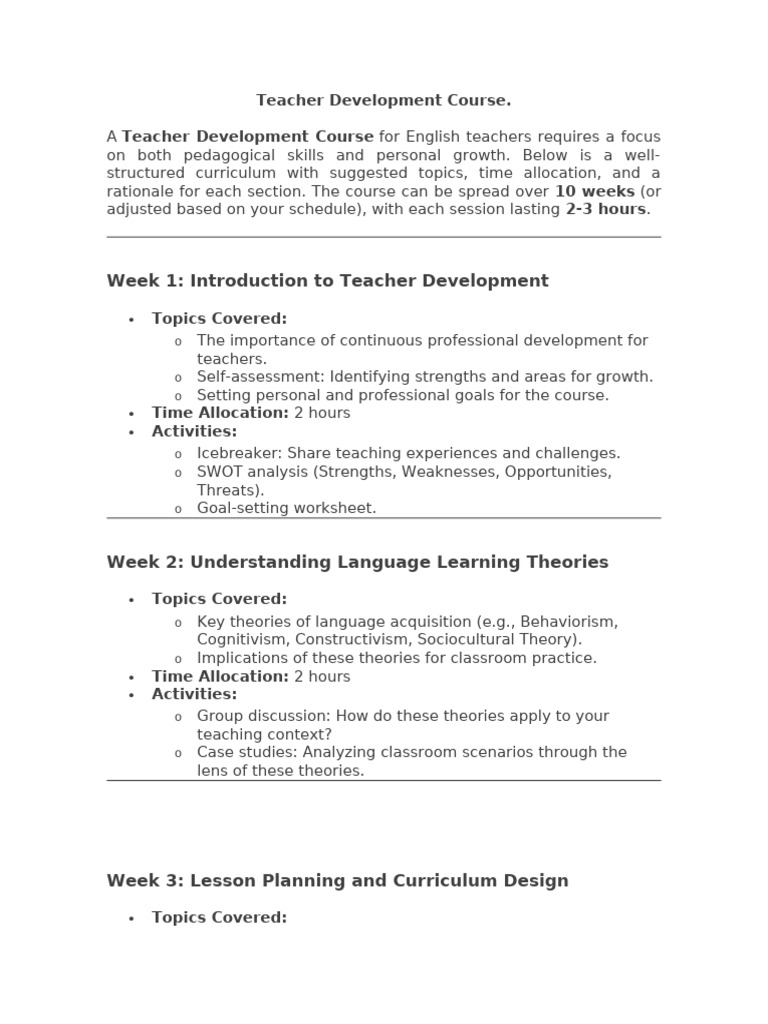 Teacher Development Course | PDF | Classroom Management | Educational ...
