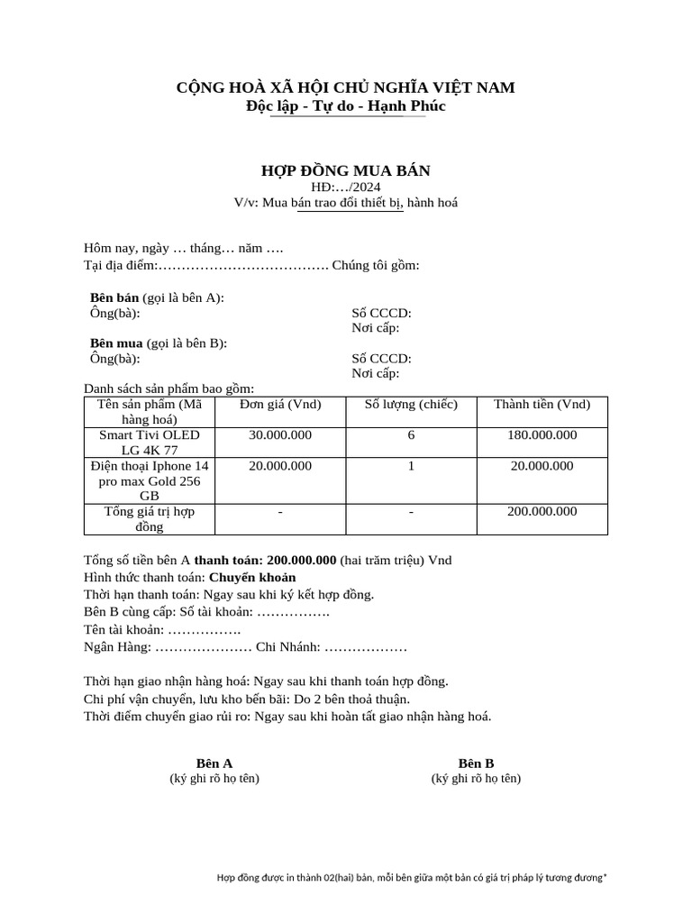 Hop Dong Mua Ban | PDF