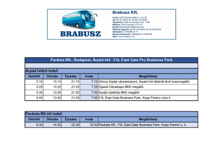 Packeta - Bp-Fót - Céges Busz Menetrend | PDF
