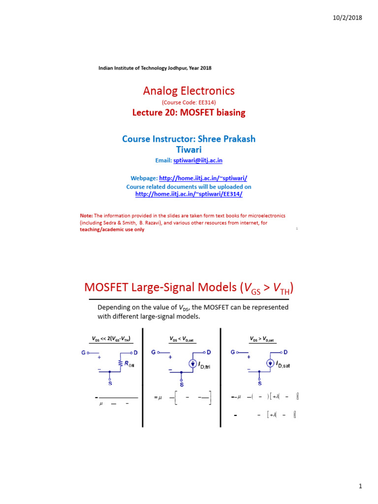 MOSFET Biasing in Analog Electronics | PDF | Mosfet | Cmos