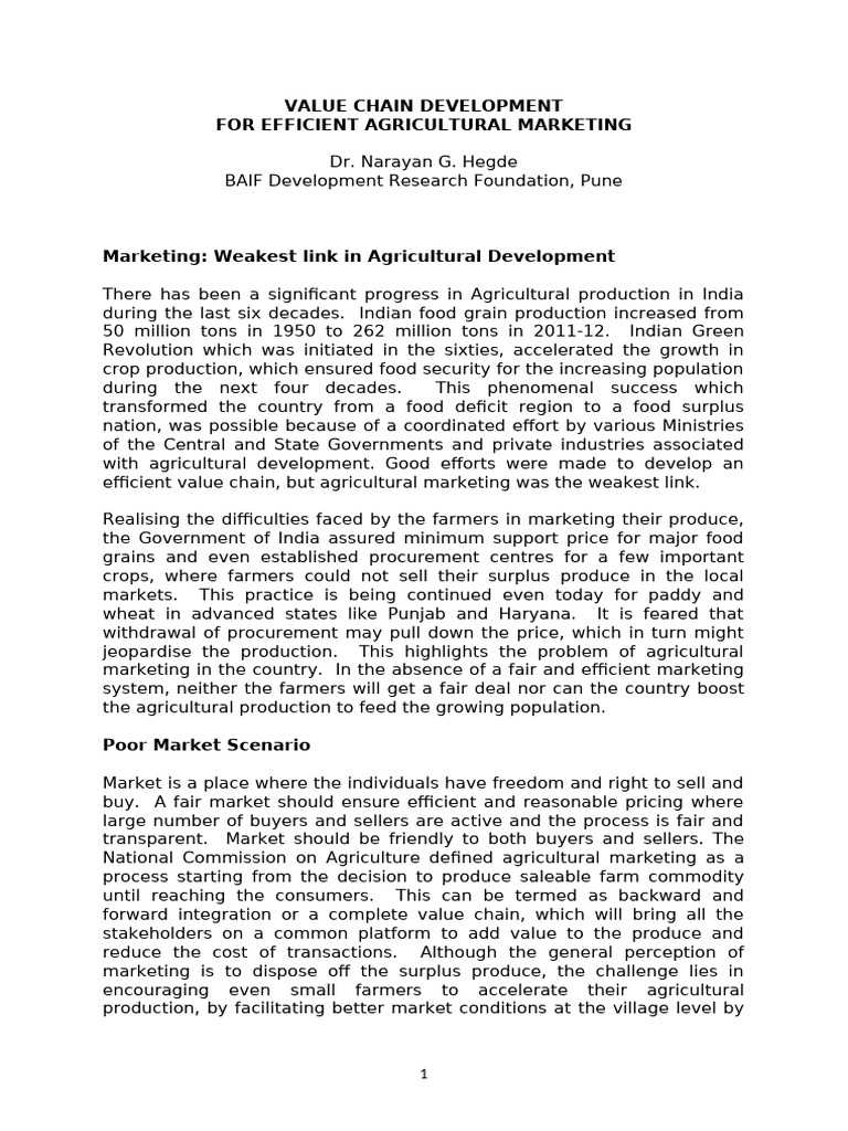 Value Chain For Efficient Agriculture Marketing | PDF | Agriculture ...