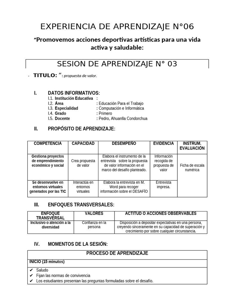 Sesion #03 de Ept de 1er Grado | PDF | Maestros | Aprendizaje