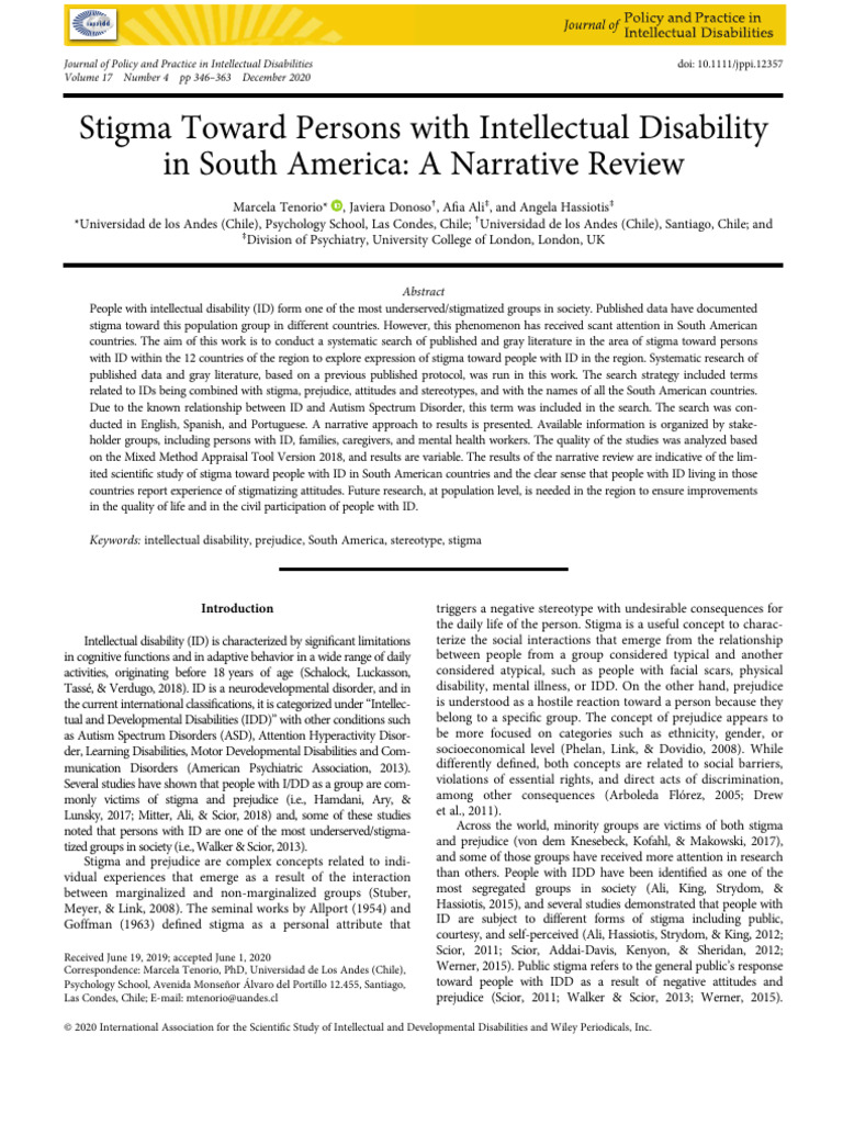 Stigma Toward Persons With Intellectual Disability in South America - A ...