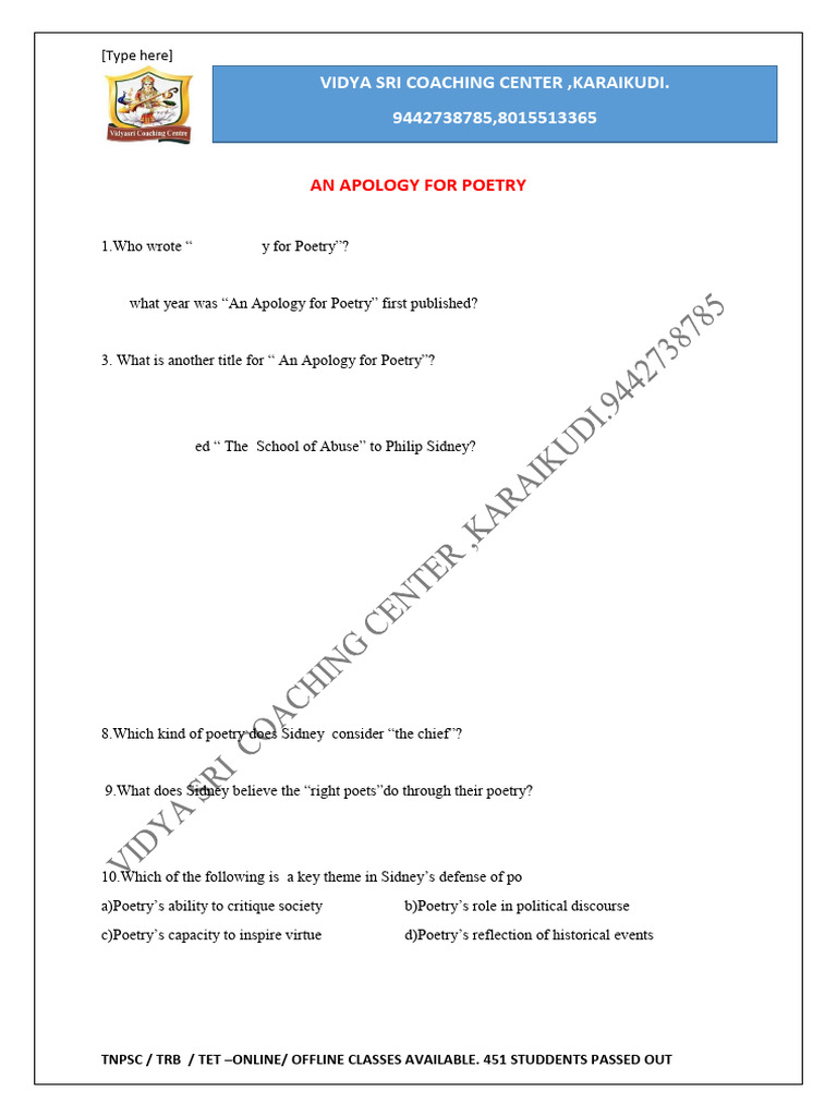 An Apology for poetry | PDF
