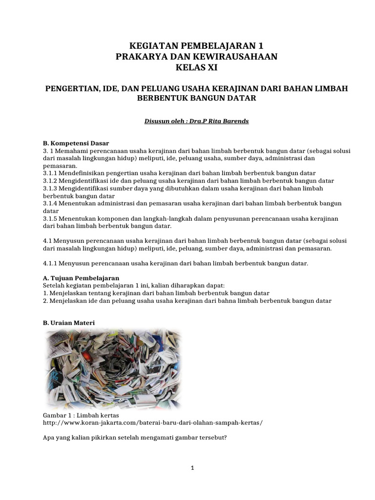 CON TOH MODUL KEGIATAN PEMBELAJARAN 1 PRAKARYA | PDF