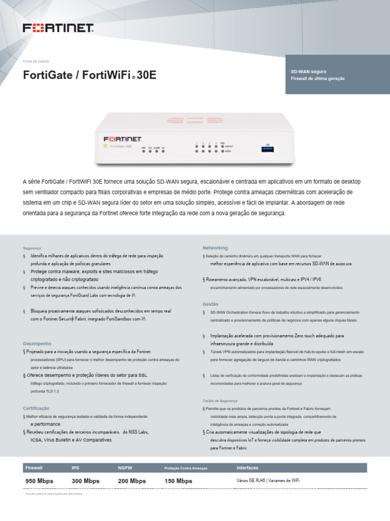 FortiGate FortiWiFi 30E.en.Pt | PDF | Segurança | Segurança de computadores