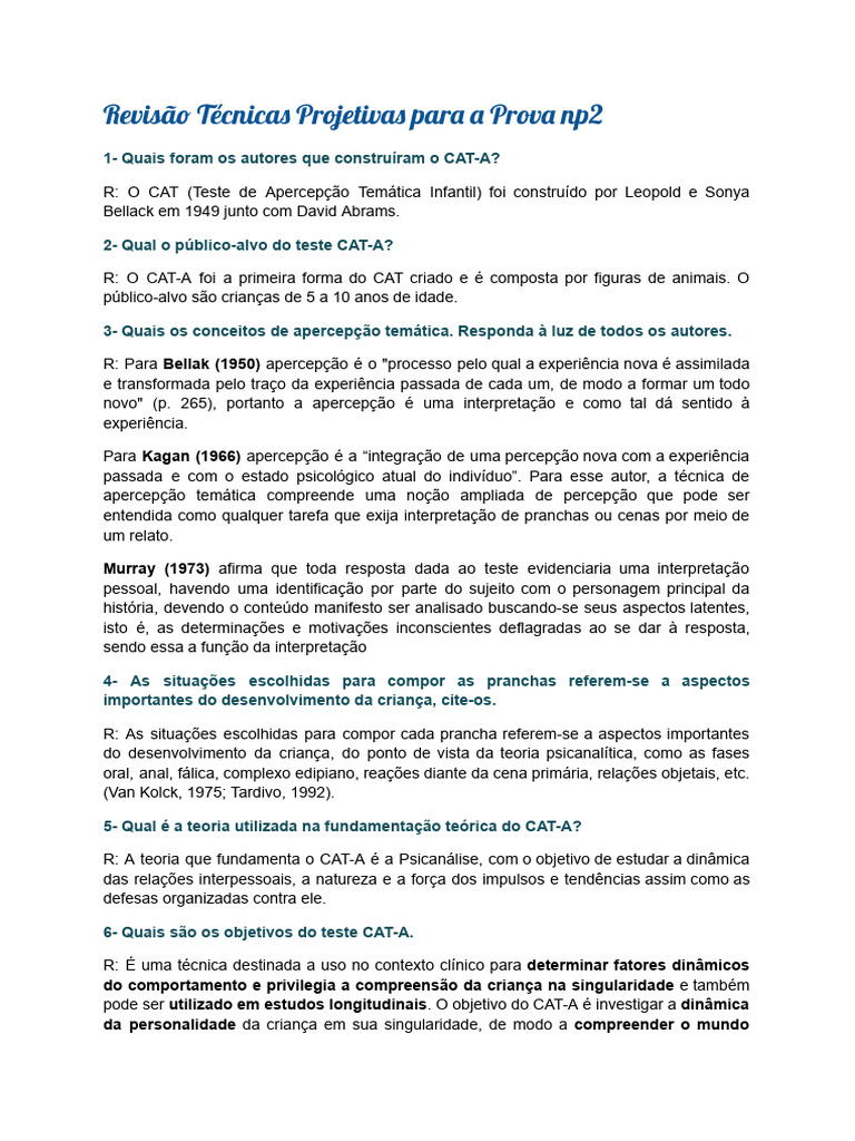 Revisão Técnicas Projetivas para A Prova np2 | PDF | Experiência | Pensamento