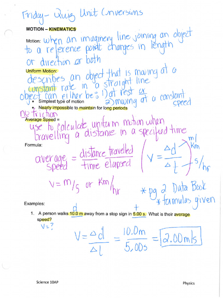 Kinematics - Average Speed Notes (3) | PDF