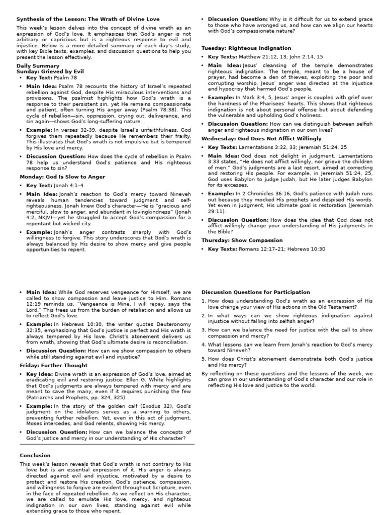 Lesson 5 - Summary of The Lesson - Option 2 | PDF | Anger | Mercy