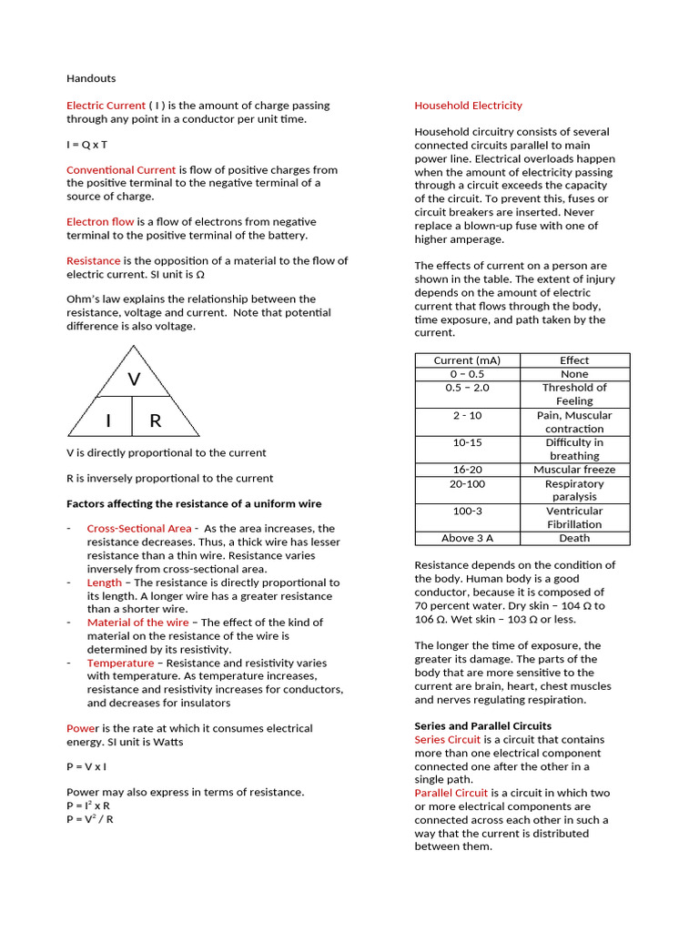 Handouts | PDF | Electric Current | Resistor
