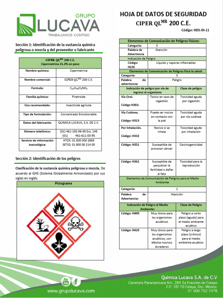 Ficha Técnica de CIPER QLMR 200 C.E. | PDF | Alergia | Agua