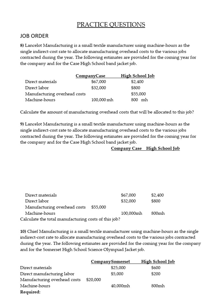00 Dfac 3211 Practice Qs - Job Order Costing | PDF | Cost Of Goods Sold ...