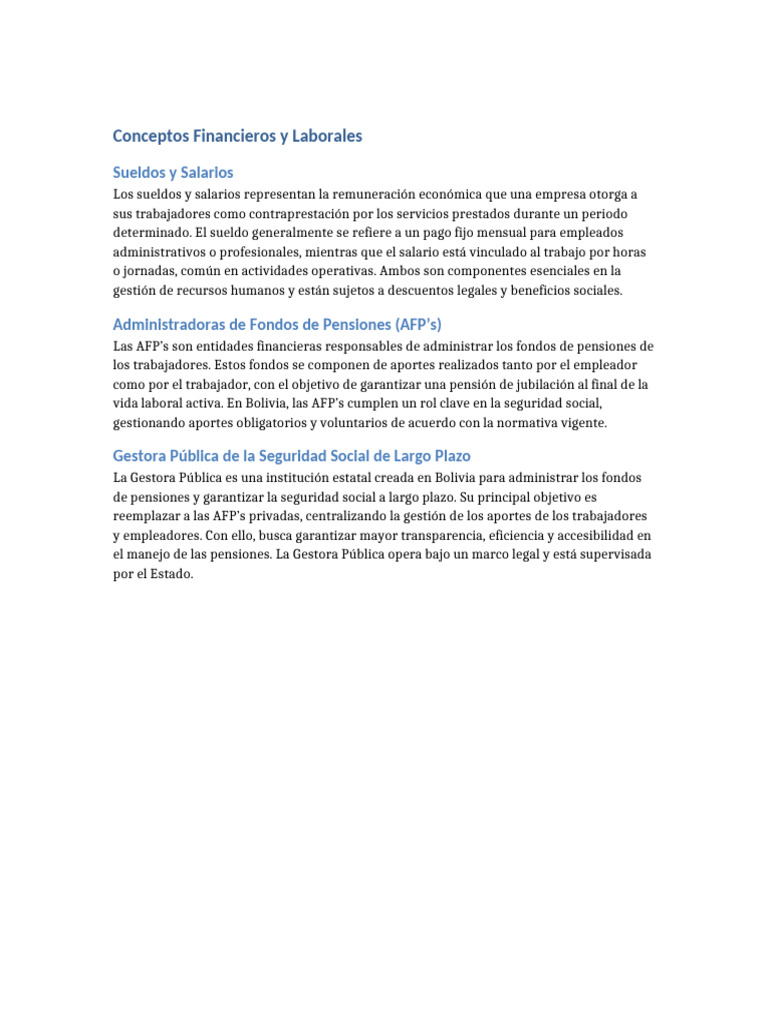 Sueldos, AFP y Seguridad Social en Bolivia | PDF