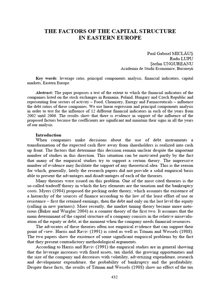 Factors of Capital Structure in Eastern Europe | PDF | Coefficient Of ...