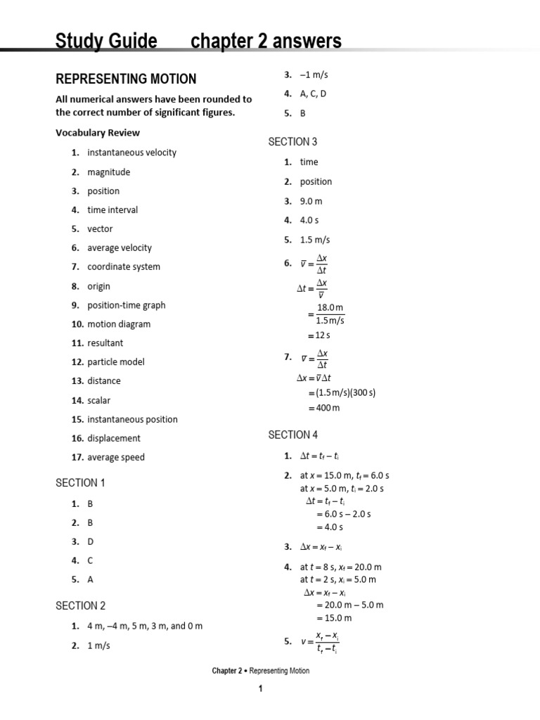 Study Guide Representing Motion Answers | PDF | Velocity | Mechanics