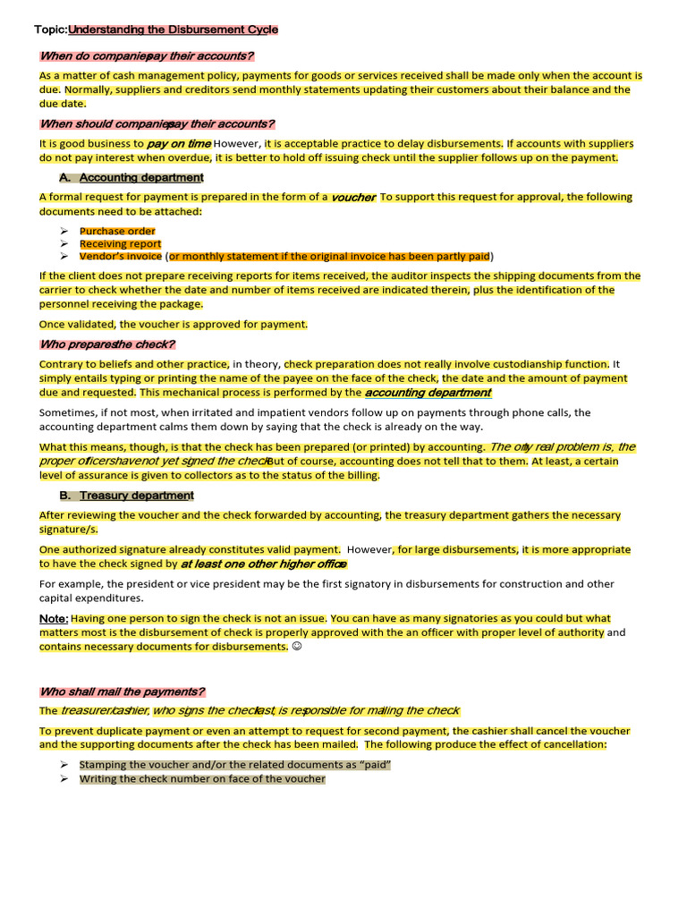 Disbursement Cycle Explained for Businesses | PDF | Payments | Voucher