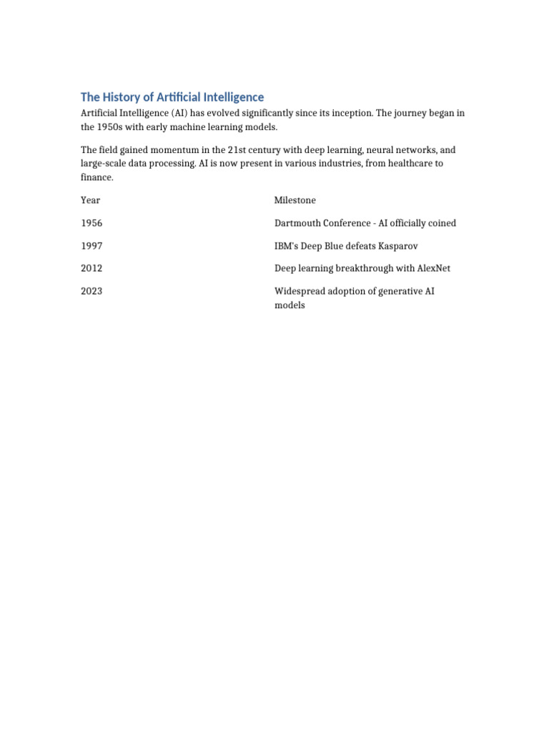 Evolution of AI: Key Milestones | PDF