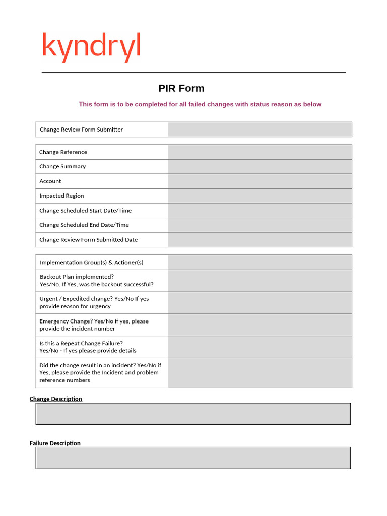 Change Failure Review Form | PDF