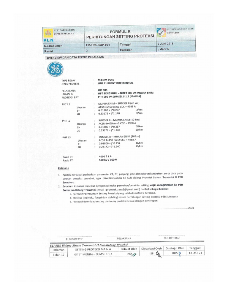 Micom p546 (Protection Setting Report) | PDF