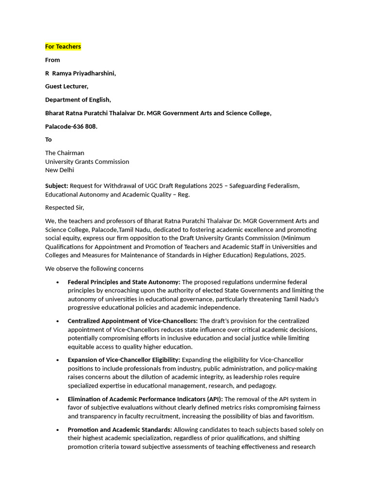Teachers Oppose UGC Draft 2025 | PDF