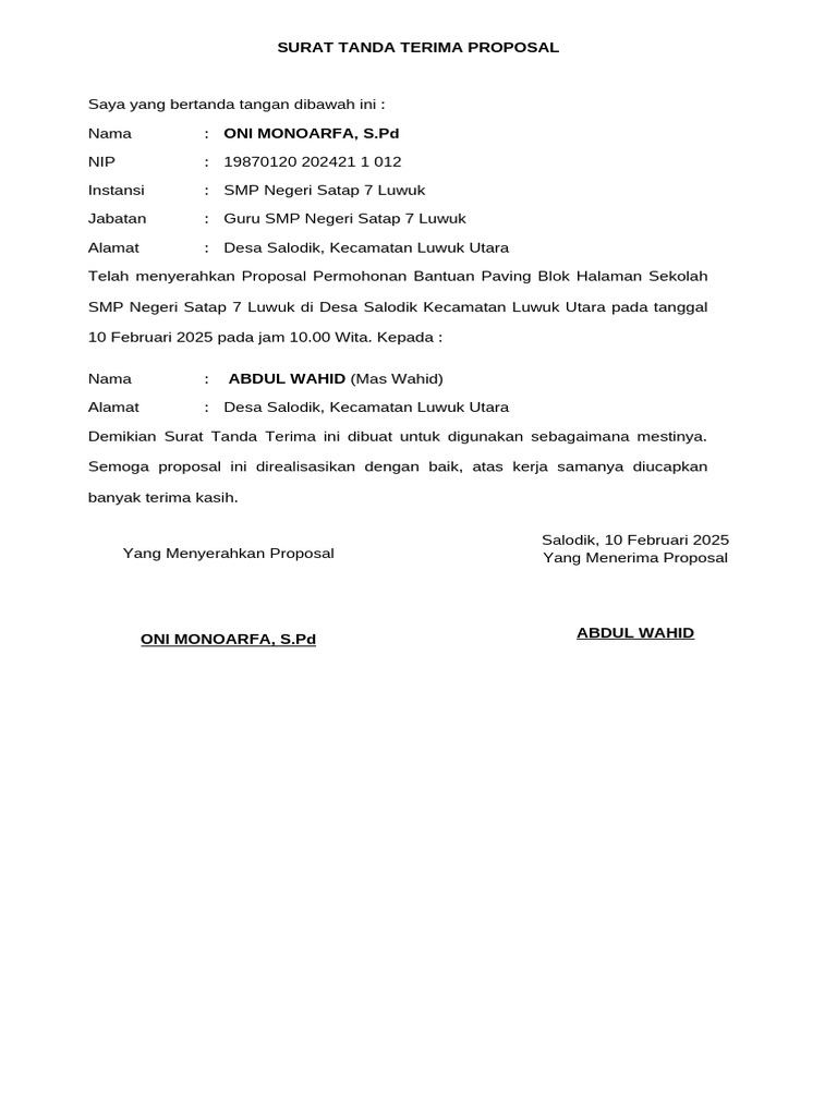 Surat Tanda Terima Proposal Bantuan | PDF
